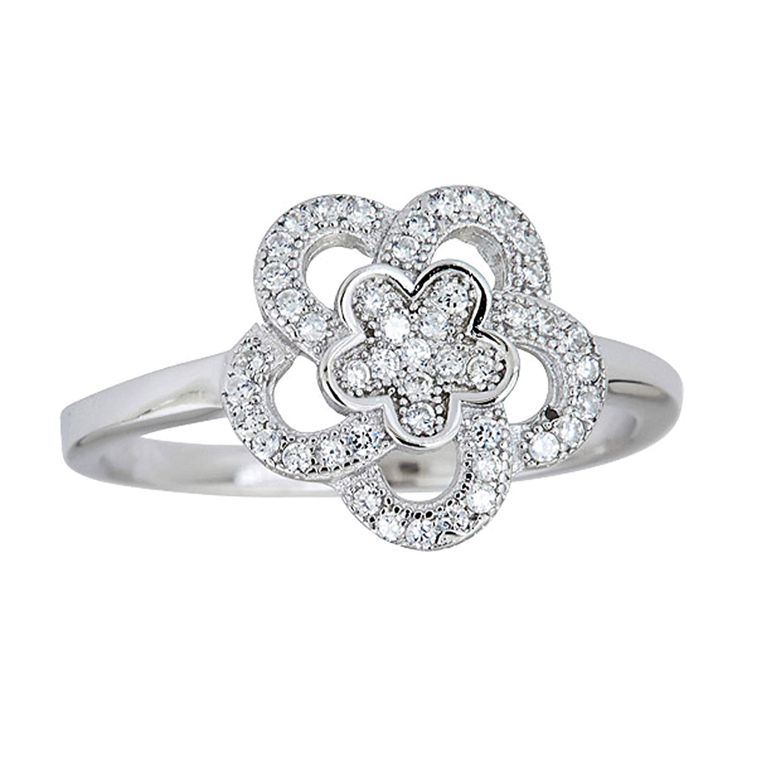 Sterling Silver Pave Flower Ring - Walmart.com