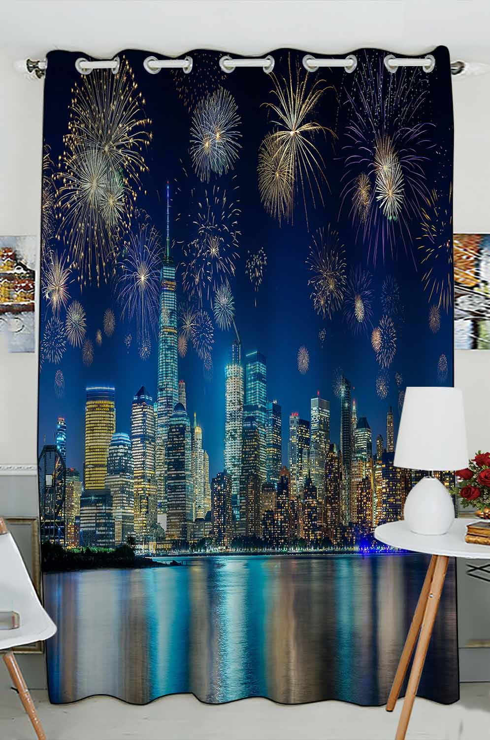 ABPHQTO Colorful Fireworks Above New York City Cityscape Window Curtain ...