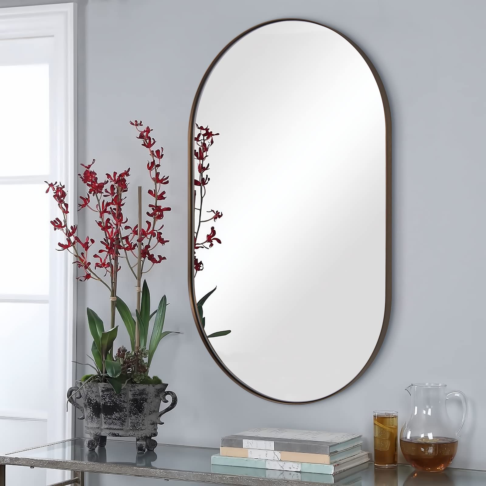 ANDY STAR Bronze Bathroom Mirror, 20x33 Antique Bronze Oval Mirror ...