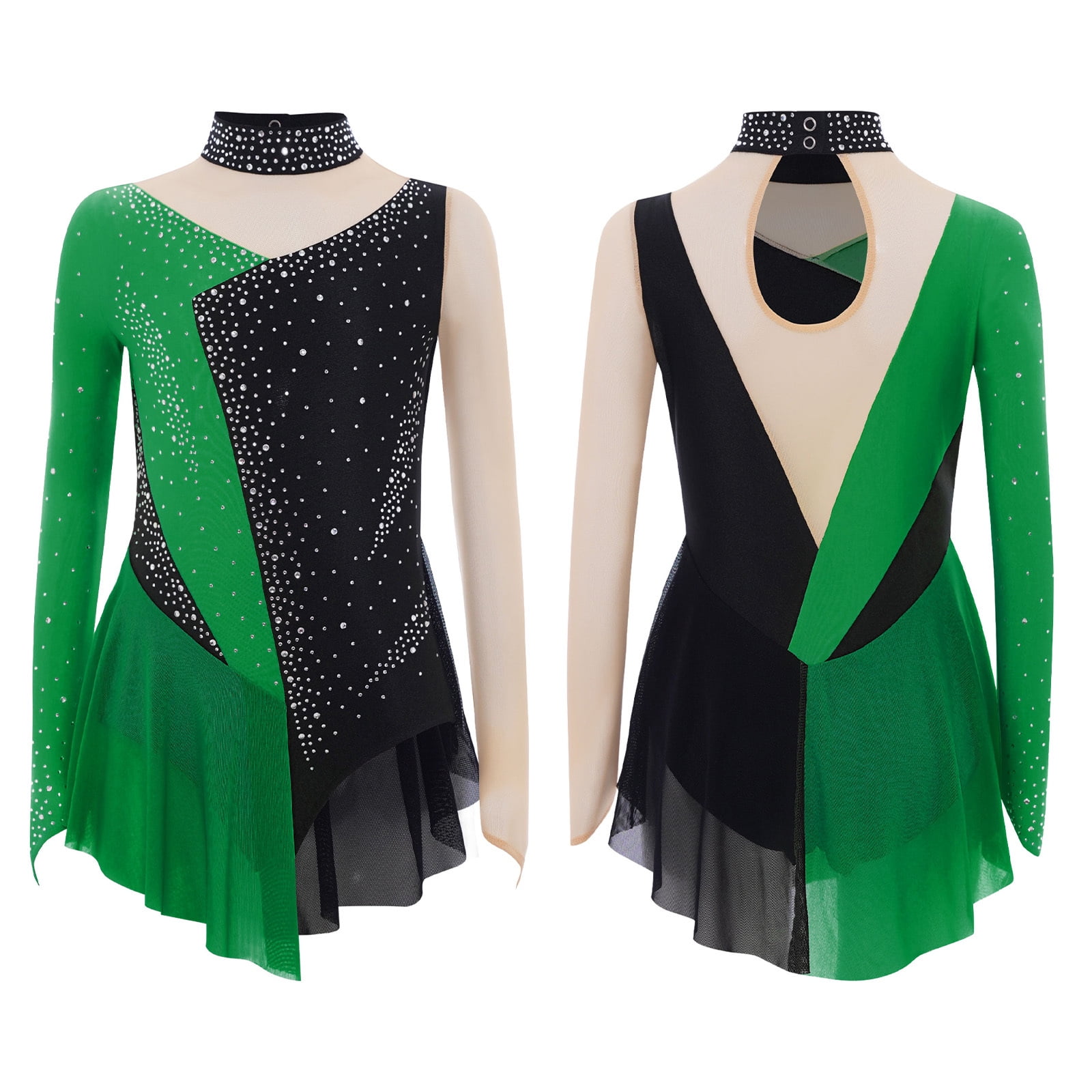 inlzdz Kids Girls Long Sleeve Sparkly Rhinestone Figure Ice Skating ...