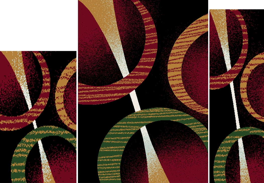 Black Modern Rings Geometric Stripes 3 PC Rug Set - Area Rug (5' x 7 ...