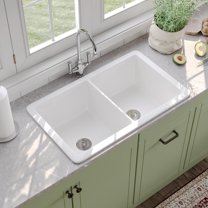 32 in. L x 19 in. W Rectangular Undermount Double Bowl White Fireclay ...