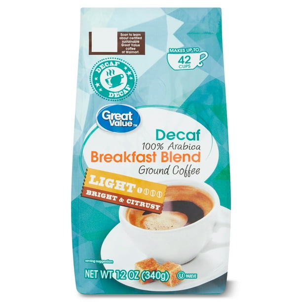 Great Value Decaf 100% Arabica Breakfast Blend Light Roast Ground ...