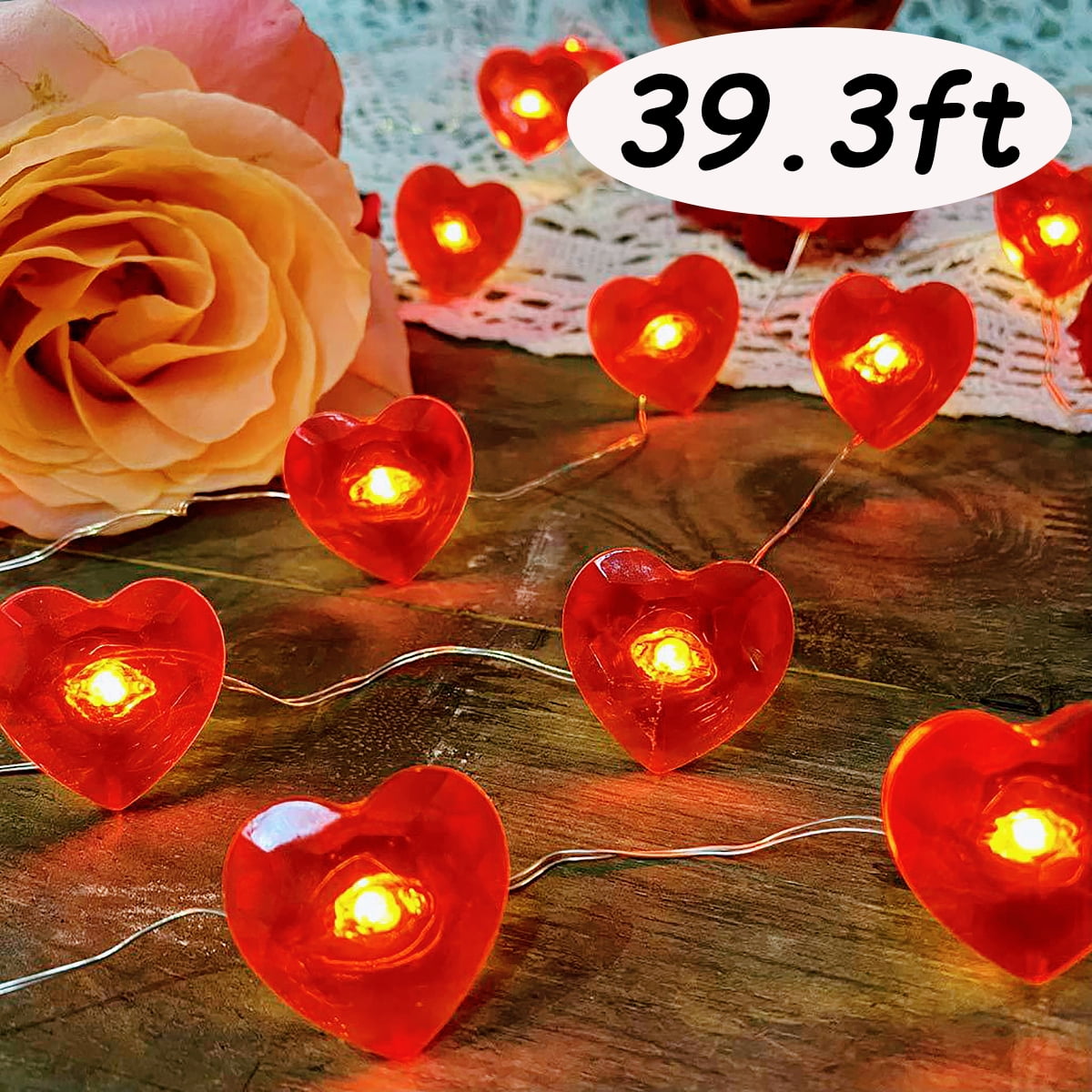 Valentines Day Decoration Heart Lights Red Heart Shaped Fairy Lights ...