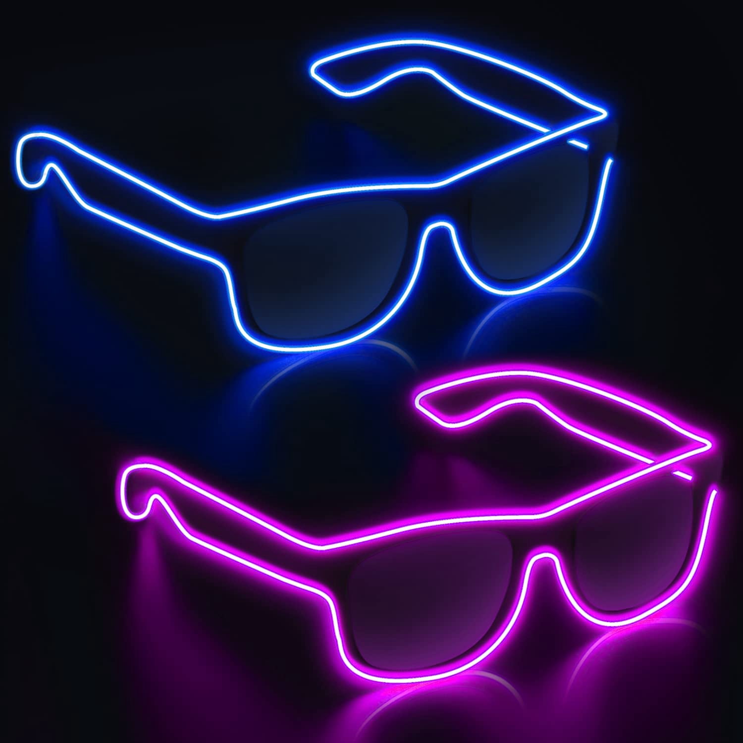 (Azul + Rosa) Paquete de 2 gafas con luz LED inalámbricas de neón que ...