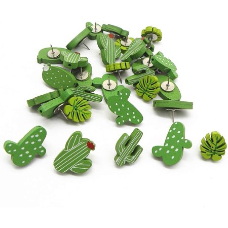 FanShow 30 Pieces Wooden Pushpins Palm Leaf Cactus Push Pins Decorative ...
