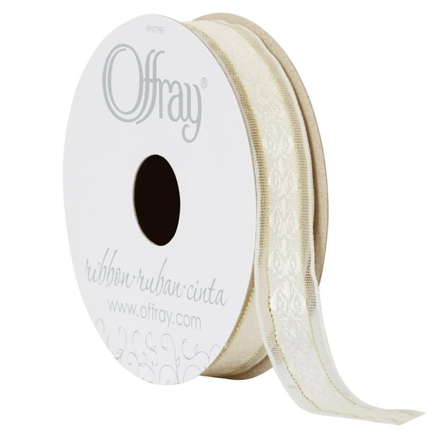 Offray Ribbon, Ivory 5/8 inch Woven Ribbon for Sewing, Crafts, and ...