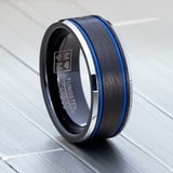 Metal Masters Men's Tungsten Carbide Black and Blue Textured Comfort Fit Wedding Band Ring, 8mm ...