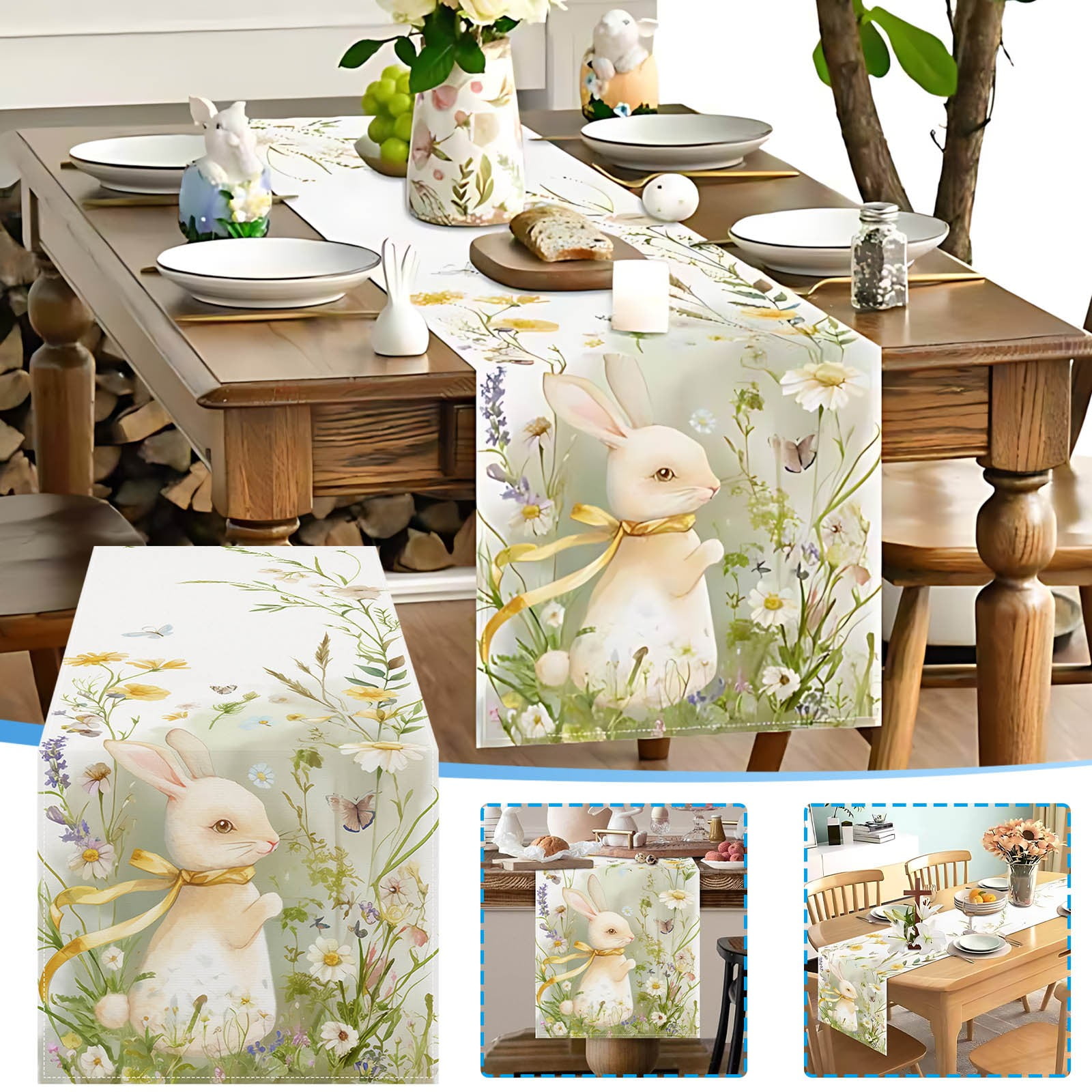 Click here for Boovnll Table Runner  Easter Bunny Printed Table F... prices