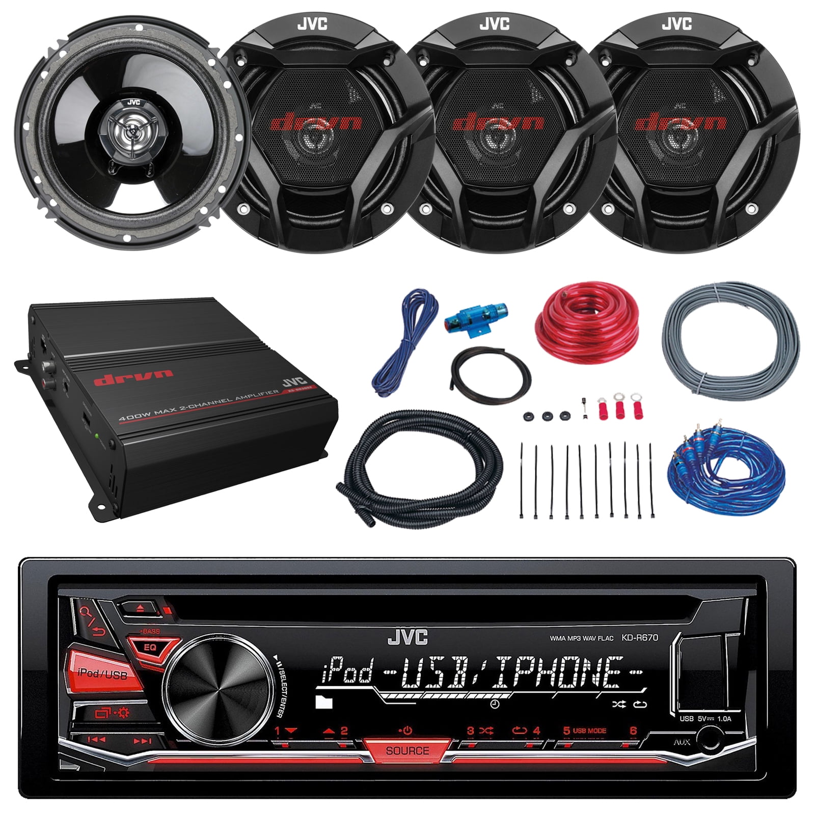 JVC KD-R670 Stereo CD MP3 WMA Receiver Marine Radio Bundle Combo With ...