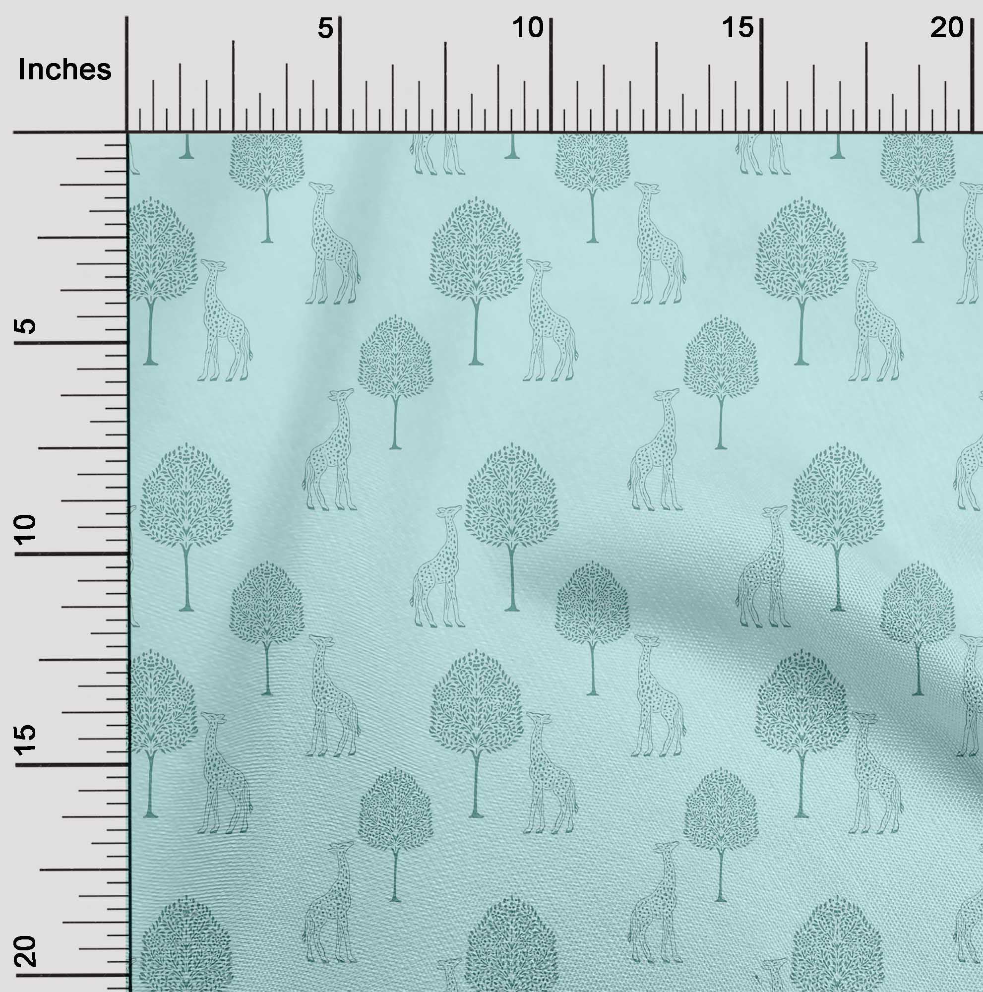 oneOone Cotton Poplin Fabric Tree & Giraffe Block Print Fabric By The ...