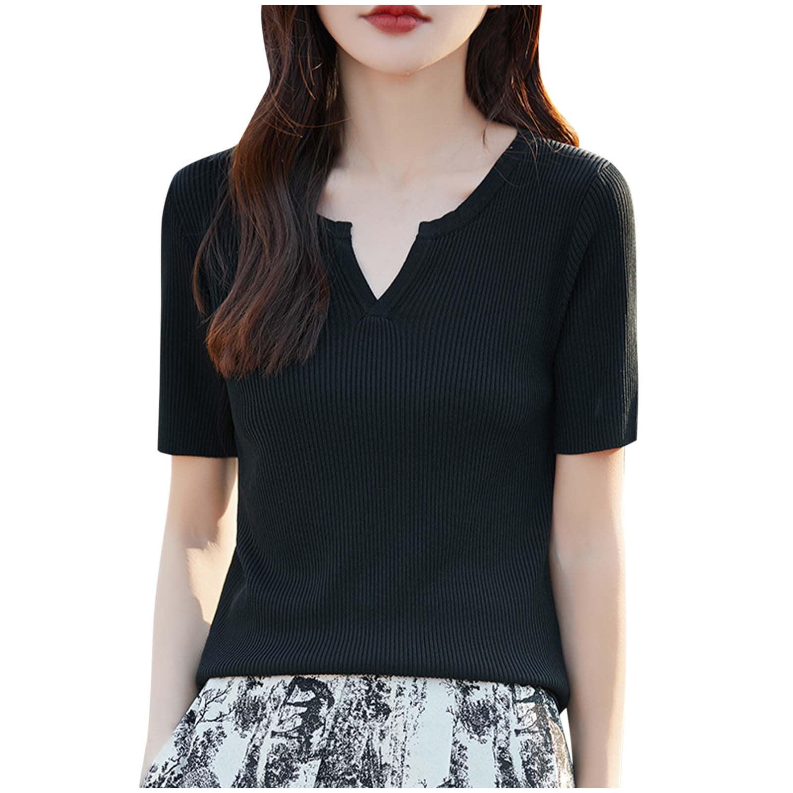 Click here for Akoee Womens Summer Knitted Tops V Neck Short Slee... prices
