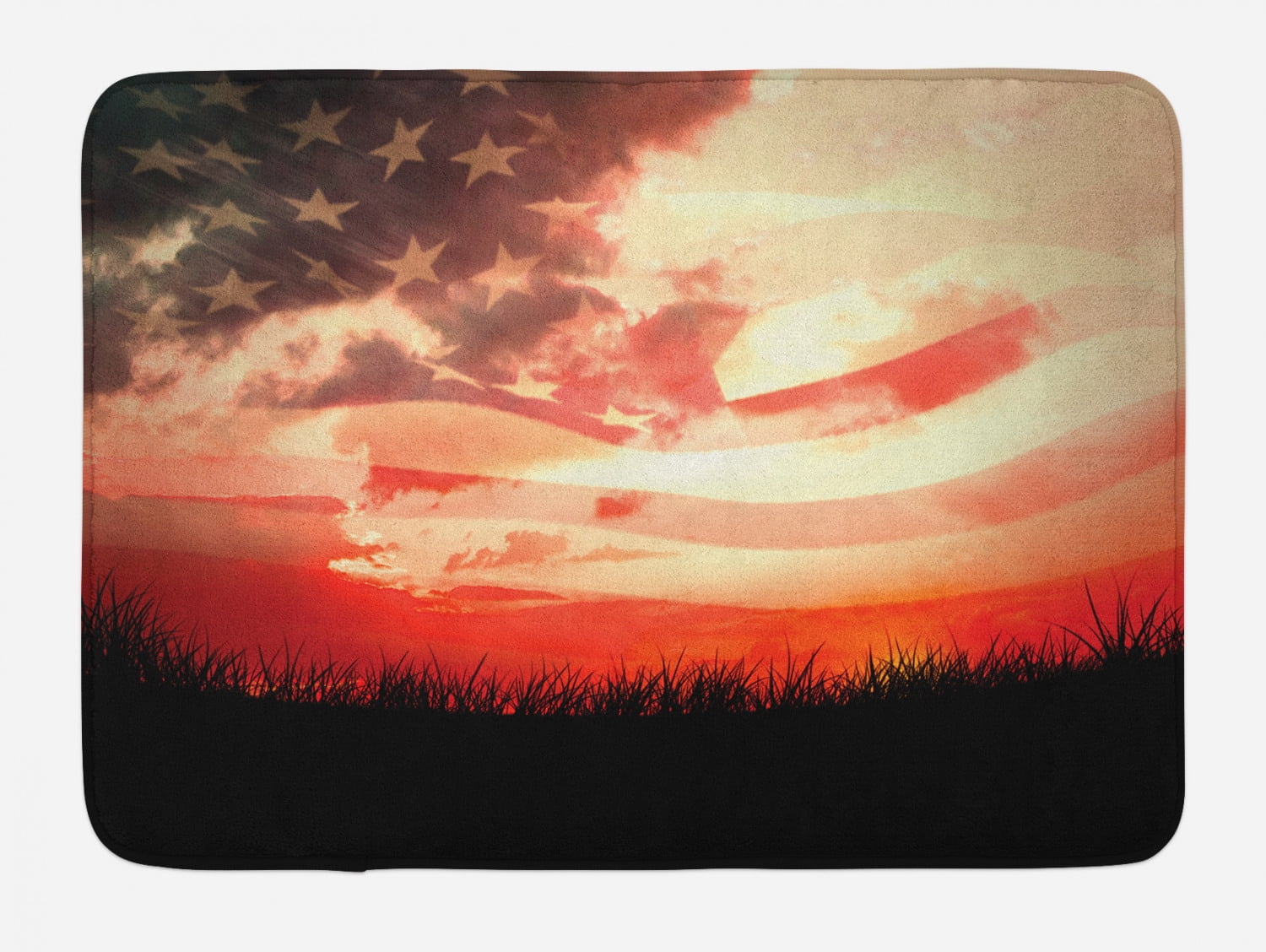 American Flag Bath Mat, Flag against Red Horizon on Grass Park Field ...