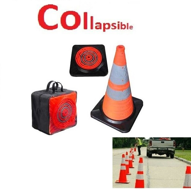 Collapsible Traffic Cone LED Lighted Safety Heavy-Duty w/ Carry Case ...