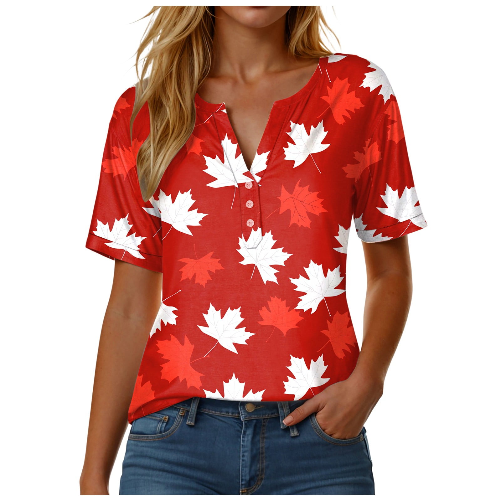 Click here for Leey-World Womens T Shirts Maple Leaf Print Point... prices