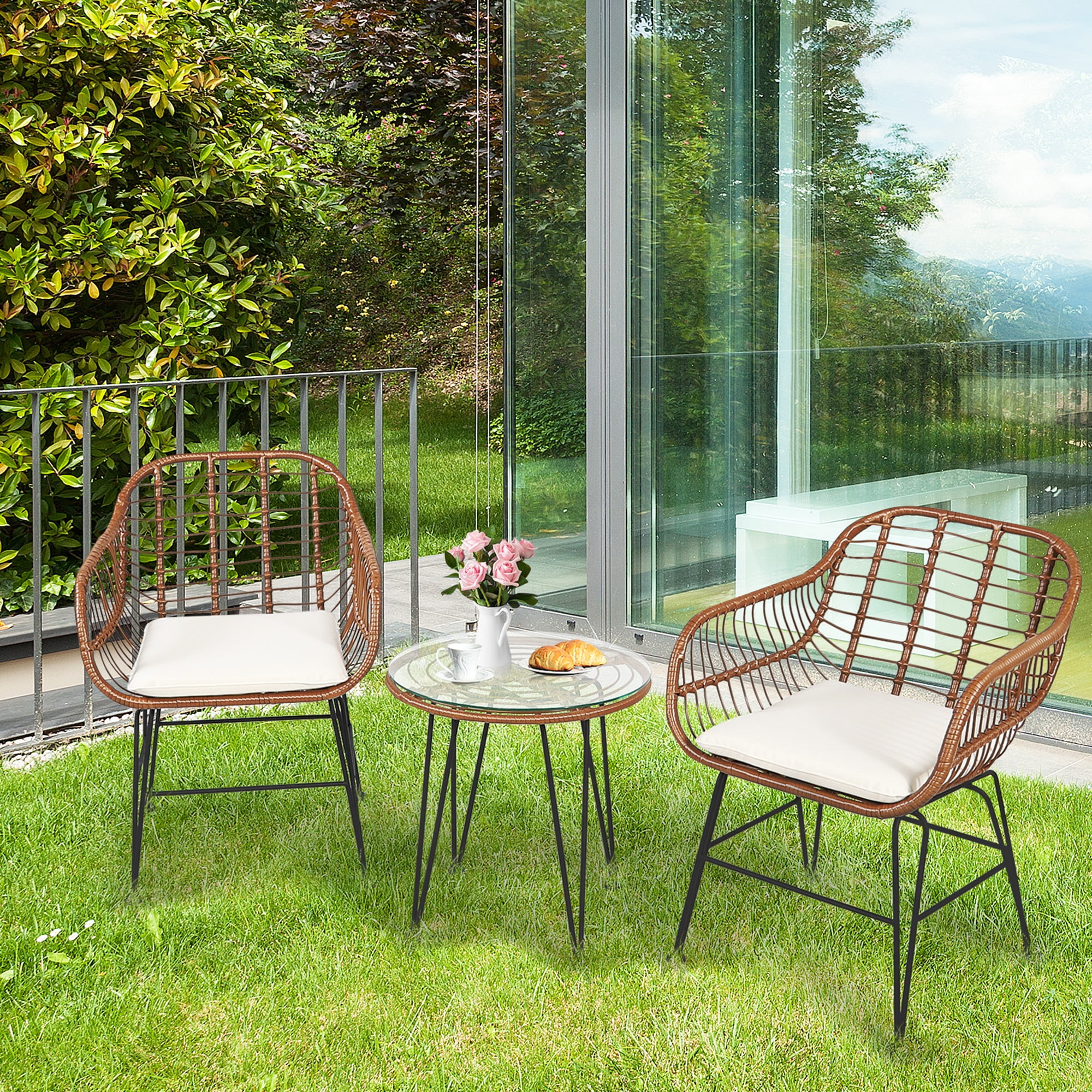 Click here for Gymax 3pcs Rattan Patio Conversation Set Bistro Ch... prices