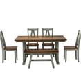 6-Piece Farmhouse Dining Set with Table, 4 Chairs, and Bench, Solid ...