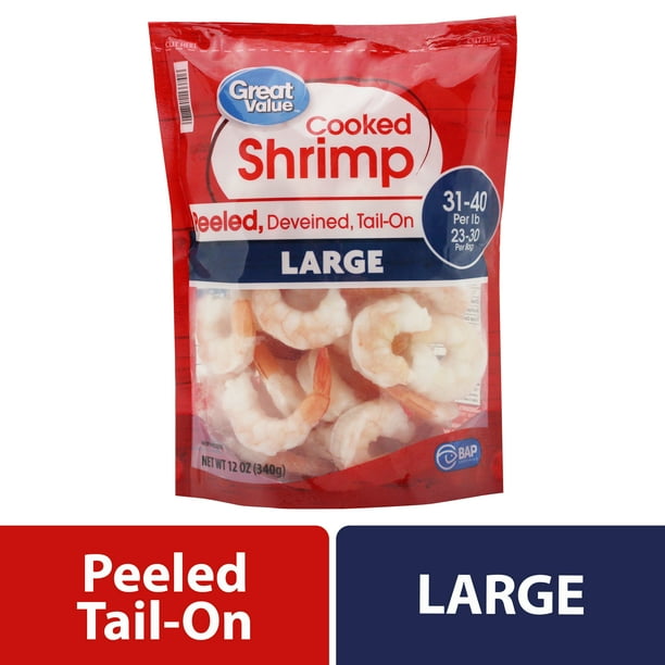 Great Value Frozen Cooked Large Peeled Deveined Tail On Shrimp 12 Oz