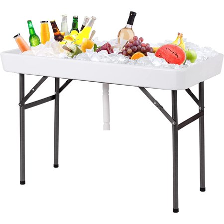 MSYMY Folding Ice Cooler Table with Matching Skirt & Drain Plug ...