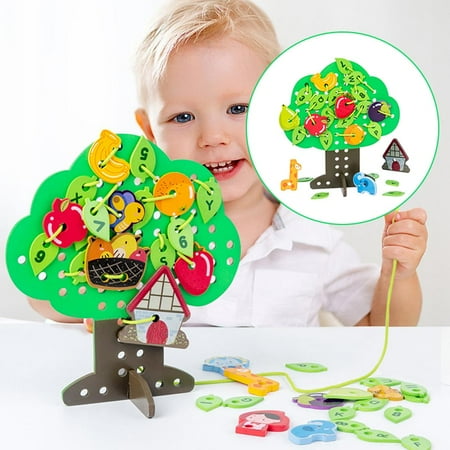 Wooden Fruit Tree Lacing Toy Montessori Threading Game Early ...