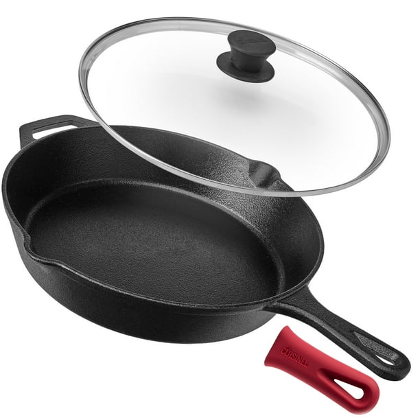 Pre-Seasoned Cast Iron Skillet (12-Inch) with Glass Lid and Handle ...