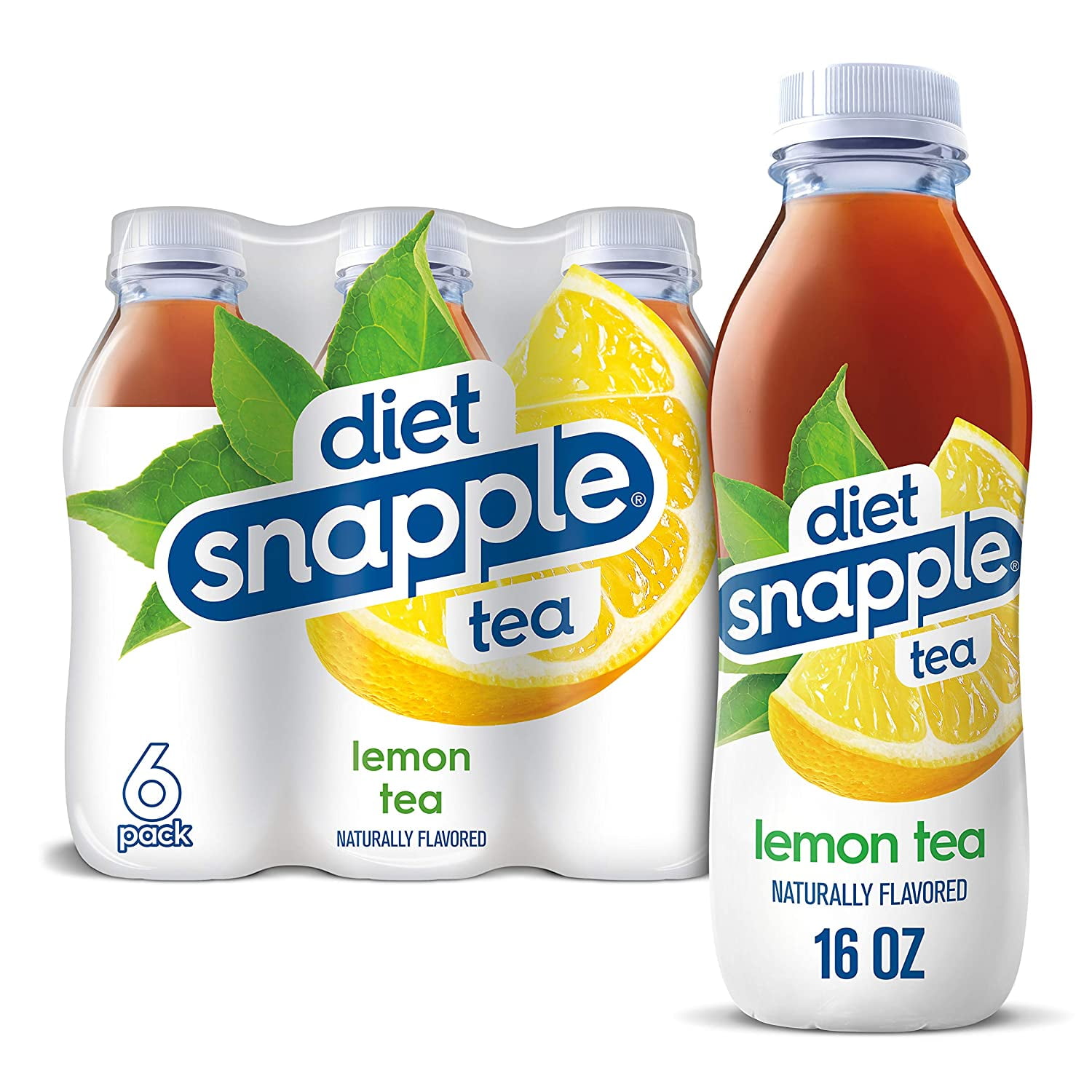 Diet Snapple Lemon Tea, 16 fl oz Recycled Plastic Bottle, 6 pack, All ...