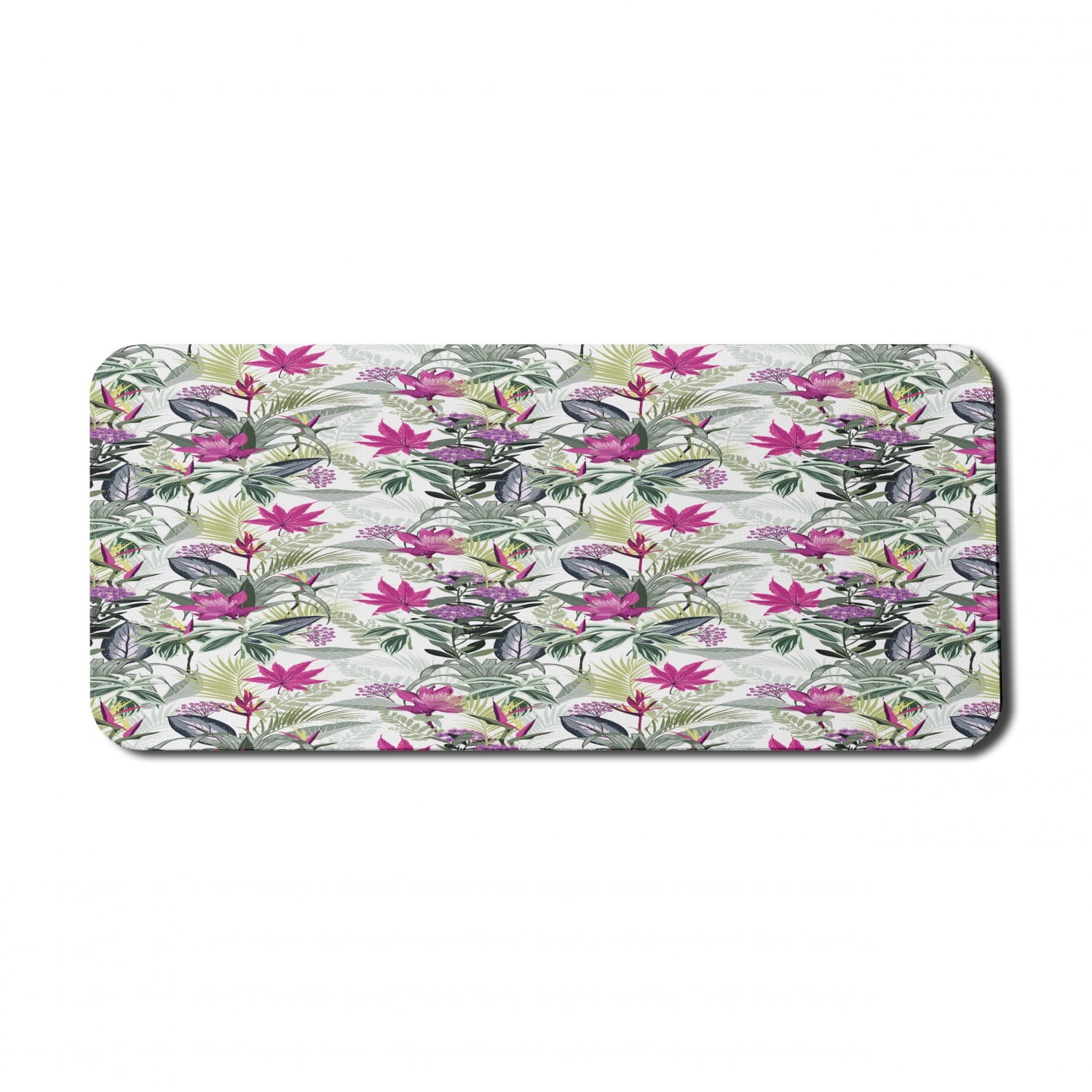 Floral Computer Mouse Pad, Continuous Flowers with Pointed Leaves and ...