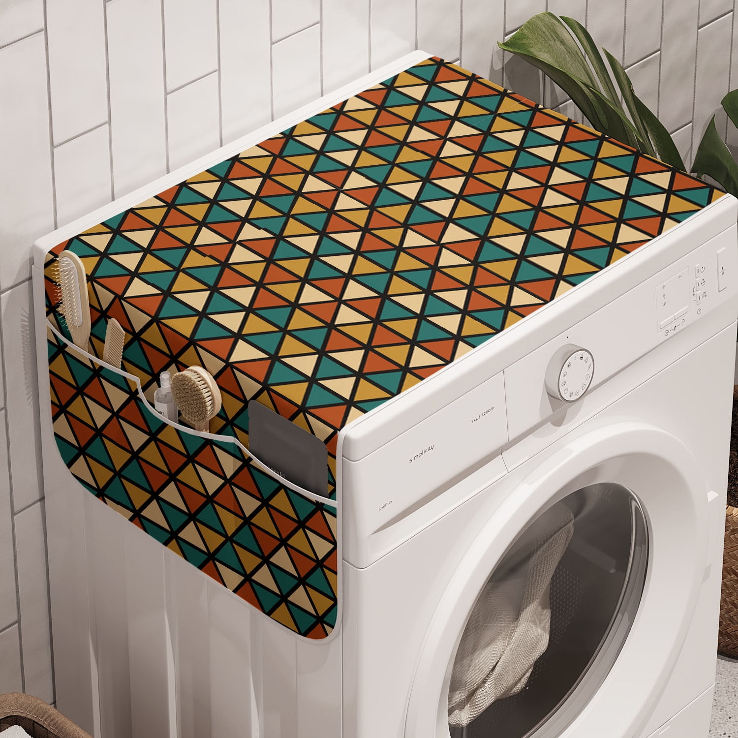 Geometric Washing Machine Organizer, Retro Colored Grid Pattern with ...