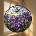 Bee and Purple Flower Garden Scene Glass Suncatcher Round Window ...