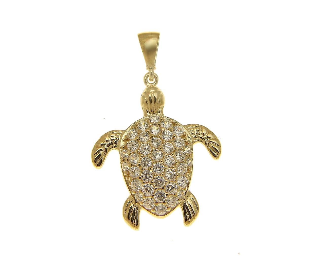 14k solid yellow gold sparkly Hawaiian sea turtle bling cz charm 17 ...