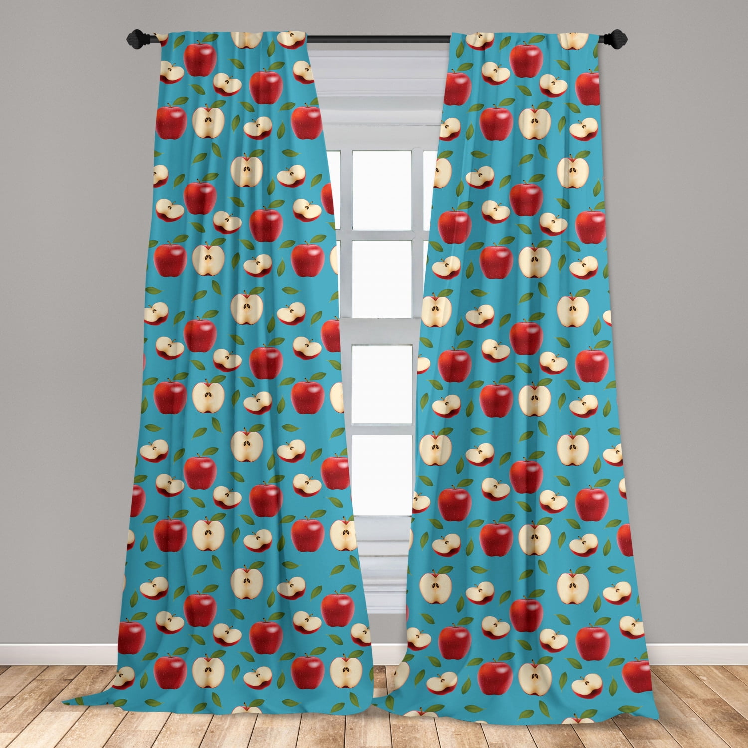 Apple Curtains 2 Panels Set, Halved and Whole Red Delicious Apples on ...