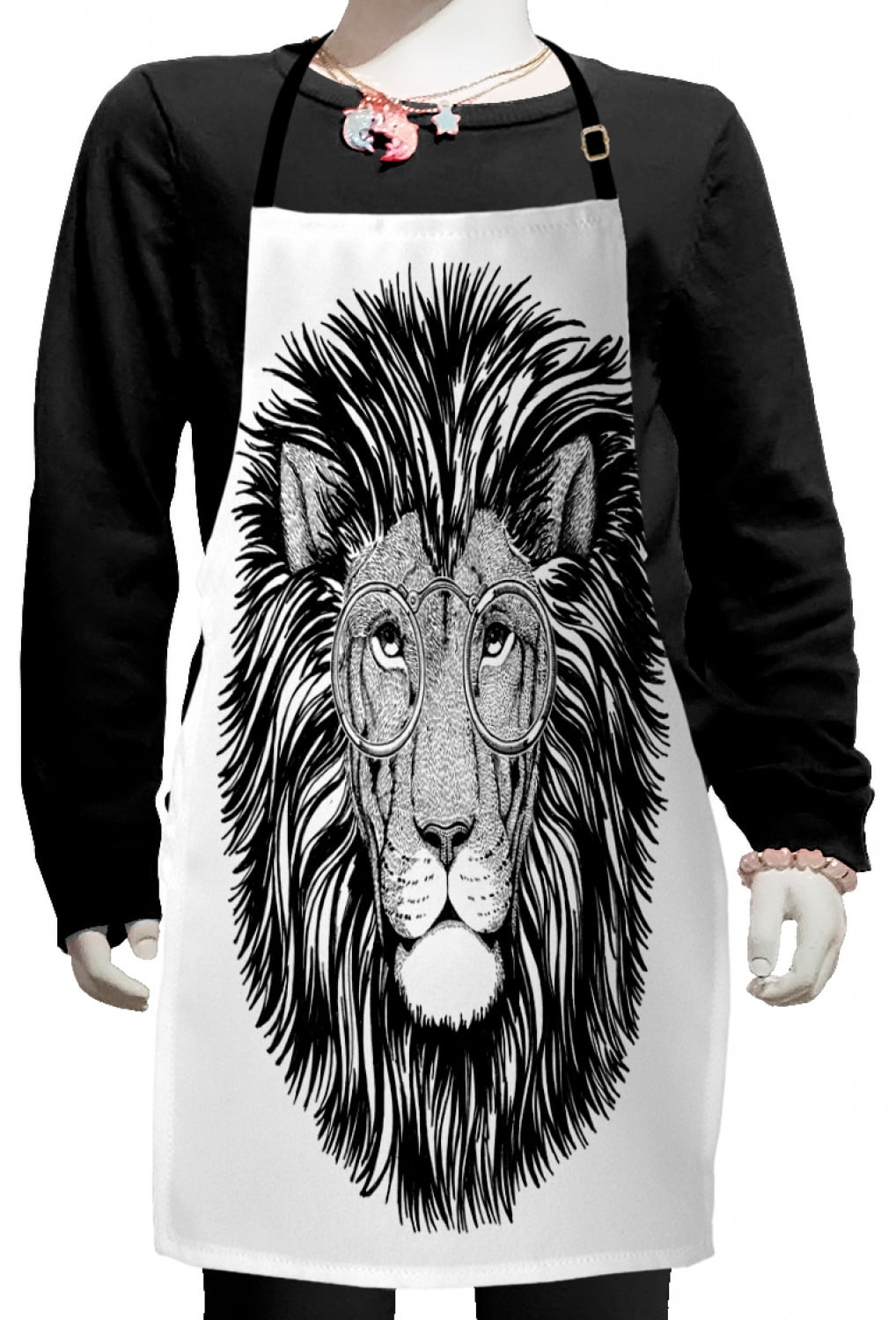 Indie Kids Apron, Wild Hipster Lion with Glasses Wise Big Cat Clever ...