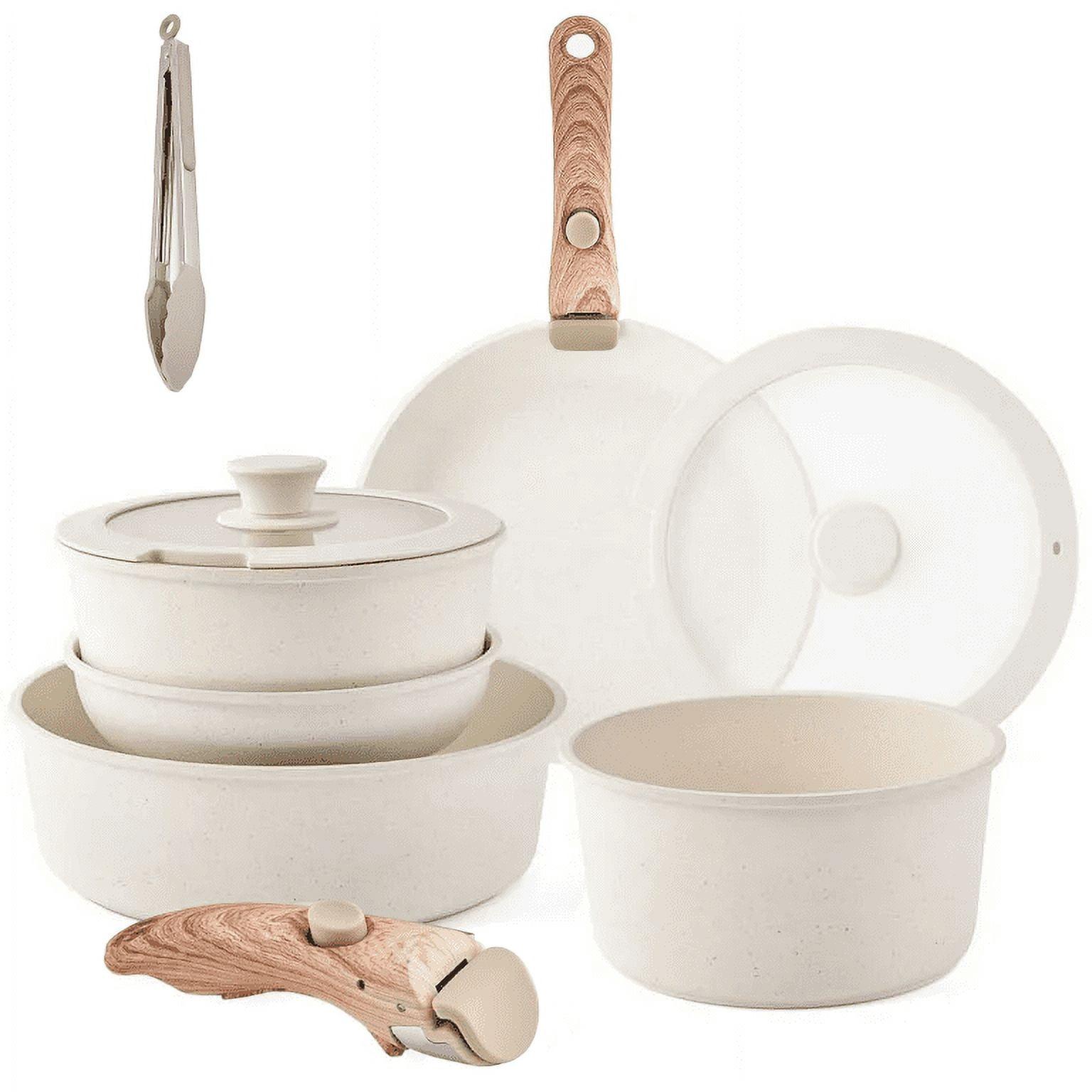 Caannasweis 11 Piece Stackable Nonstick Cookware Set, Aluminum, Beige ...