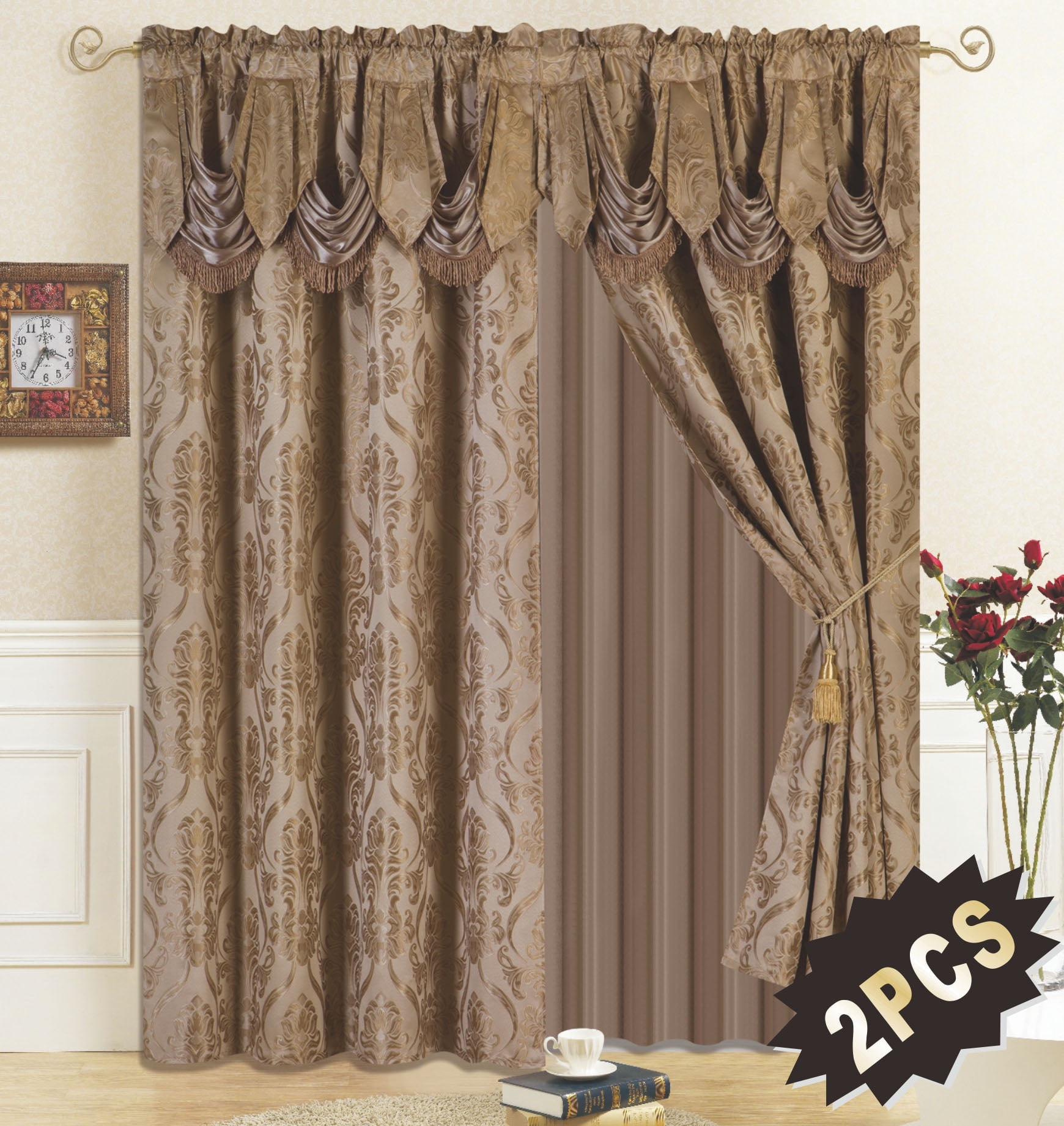 All American Collection New 4 Piece Drape Set with Attached Valance and ...