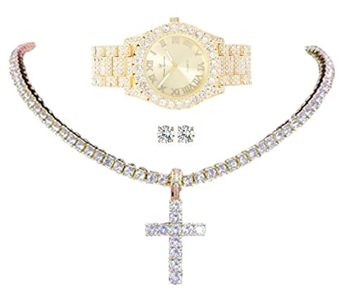 Womens Iced out Watches with Diamond Stud Earrings and Flawless blinged ...