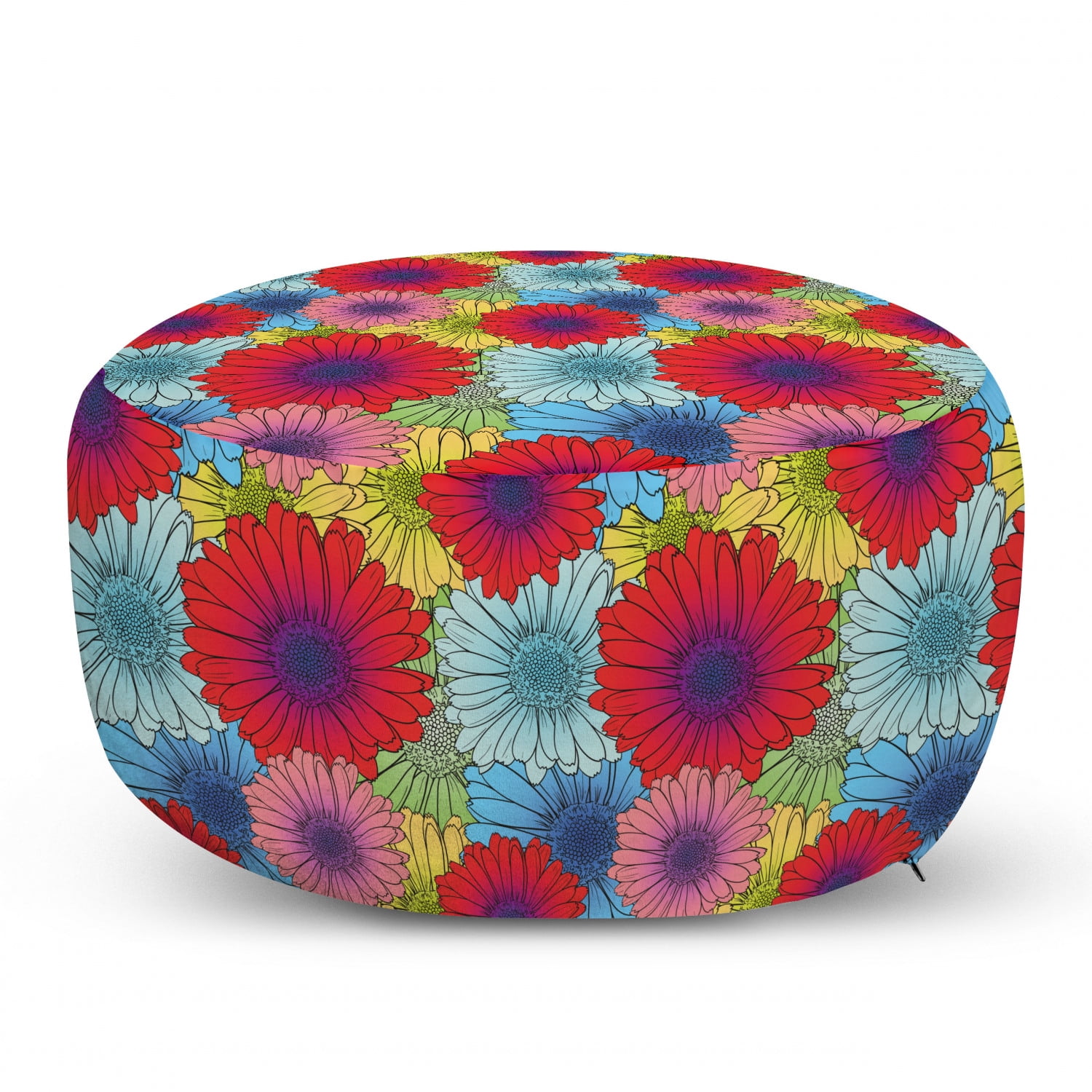 Gerbera Pouf Cover with Zipper, Botanical Motifs Natural Illustration ...