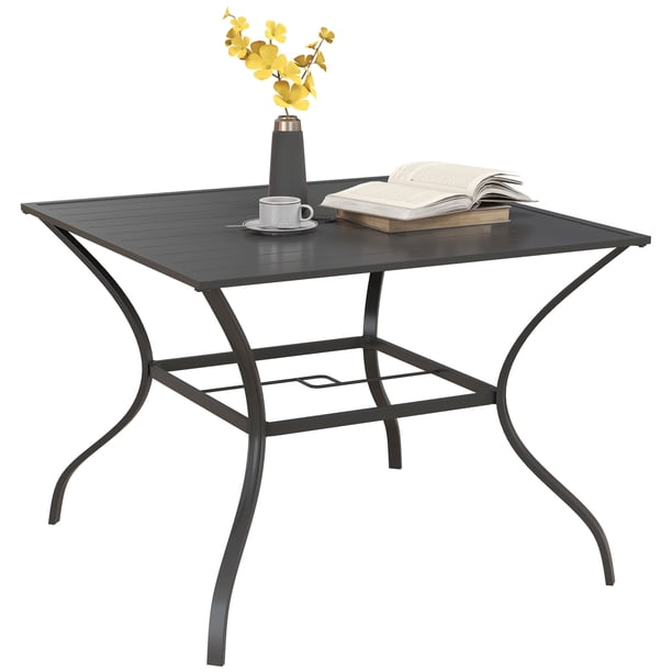 Outsunny Outdoor Dining Table with Parasol Hole Patio Table, Dark Grey ...
