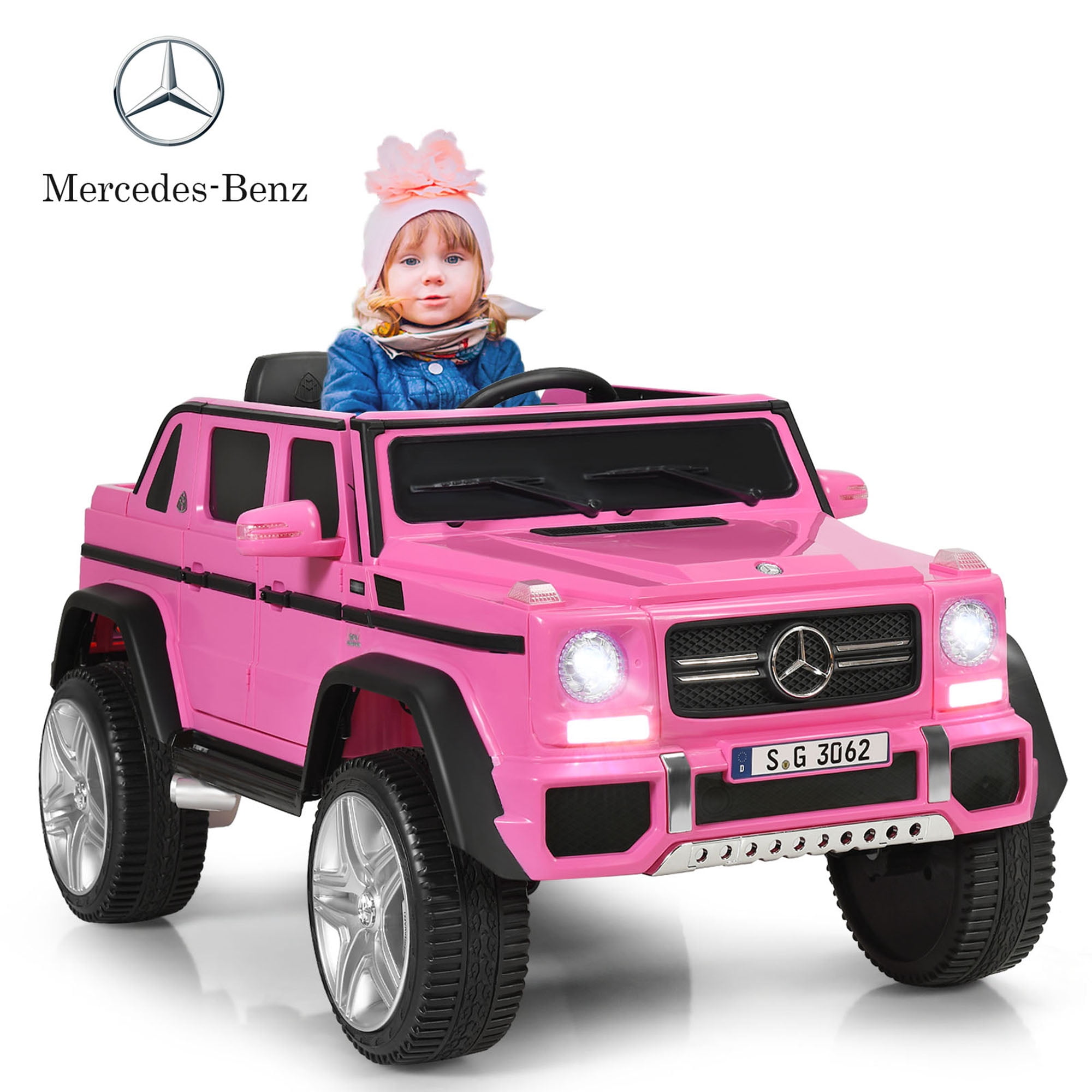 Gymax 12v Licensed Mercedes-Benz Kids Ride On Car Rc Motorized Vehicles W/ Trunk Pink