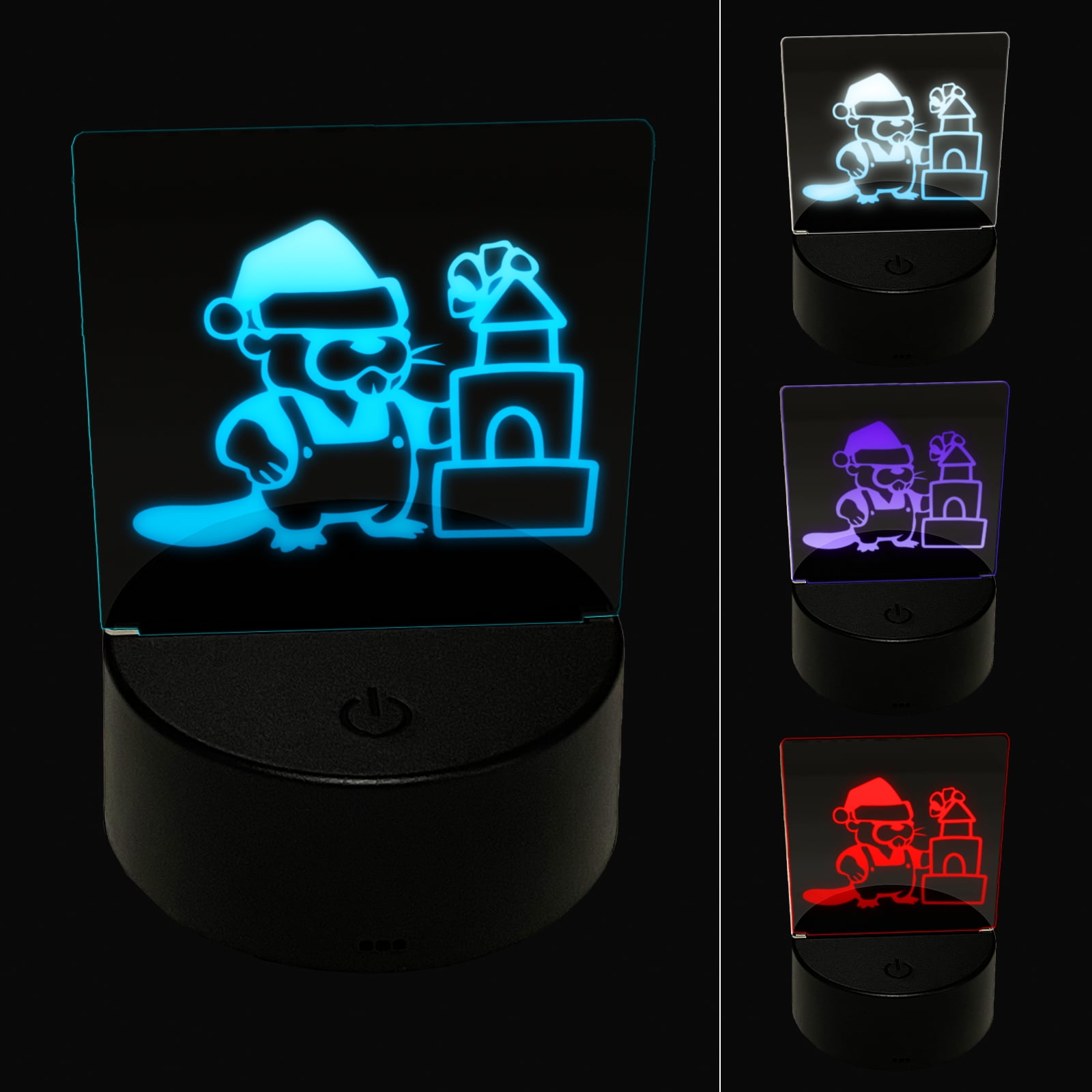 Christmas Santa Beaver LED Night Light Sign 3D Illusion Desk Nightstand ...