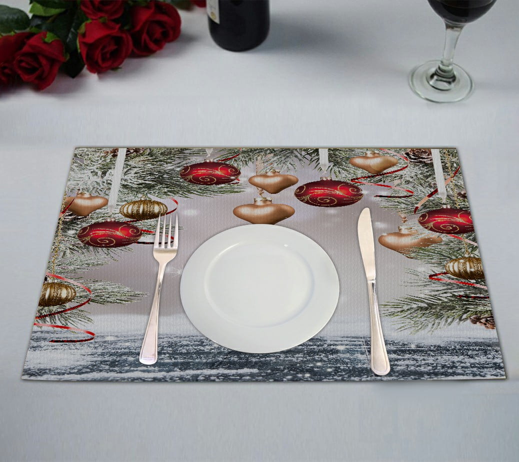 ABPHQTO Christmas Holiday Balls Snow Christmas Placemat 12x18 Inch,Set ...