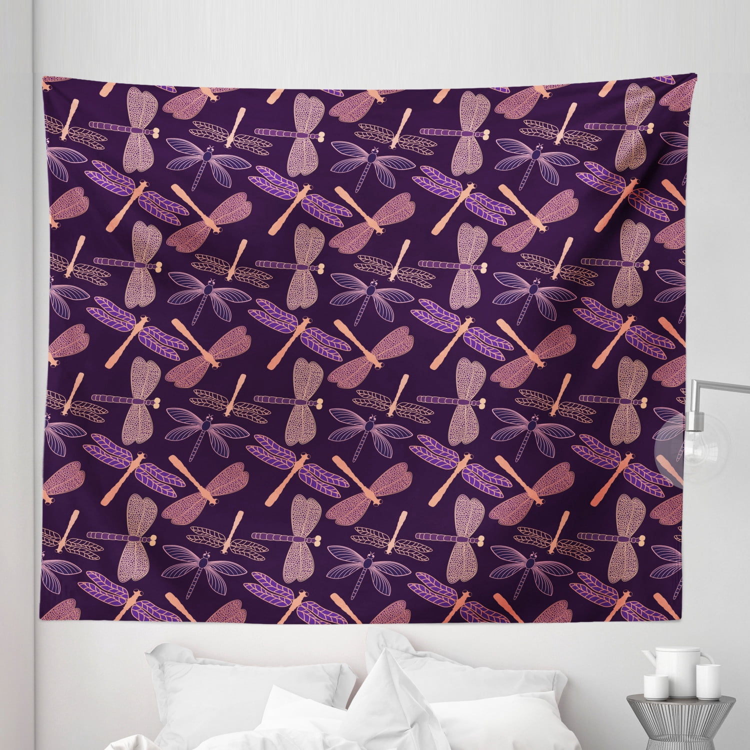 Dragonfly Tapestry, Girly Feminine Design with Vintage Vibrant Insect ...