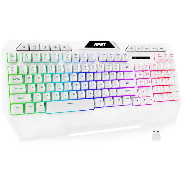 NPET K32 Wireless Gaming Keyboard with 10 Dedicated Multimedia Keys & Wrist Rest for Desktop ...