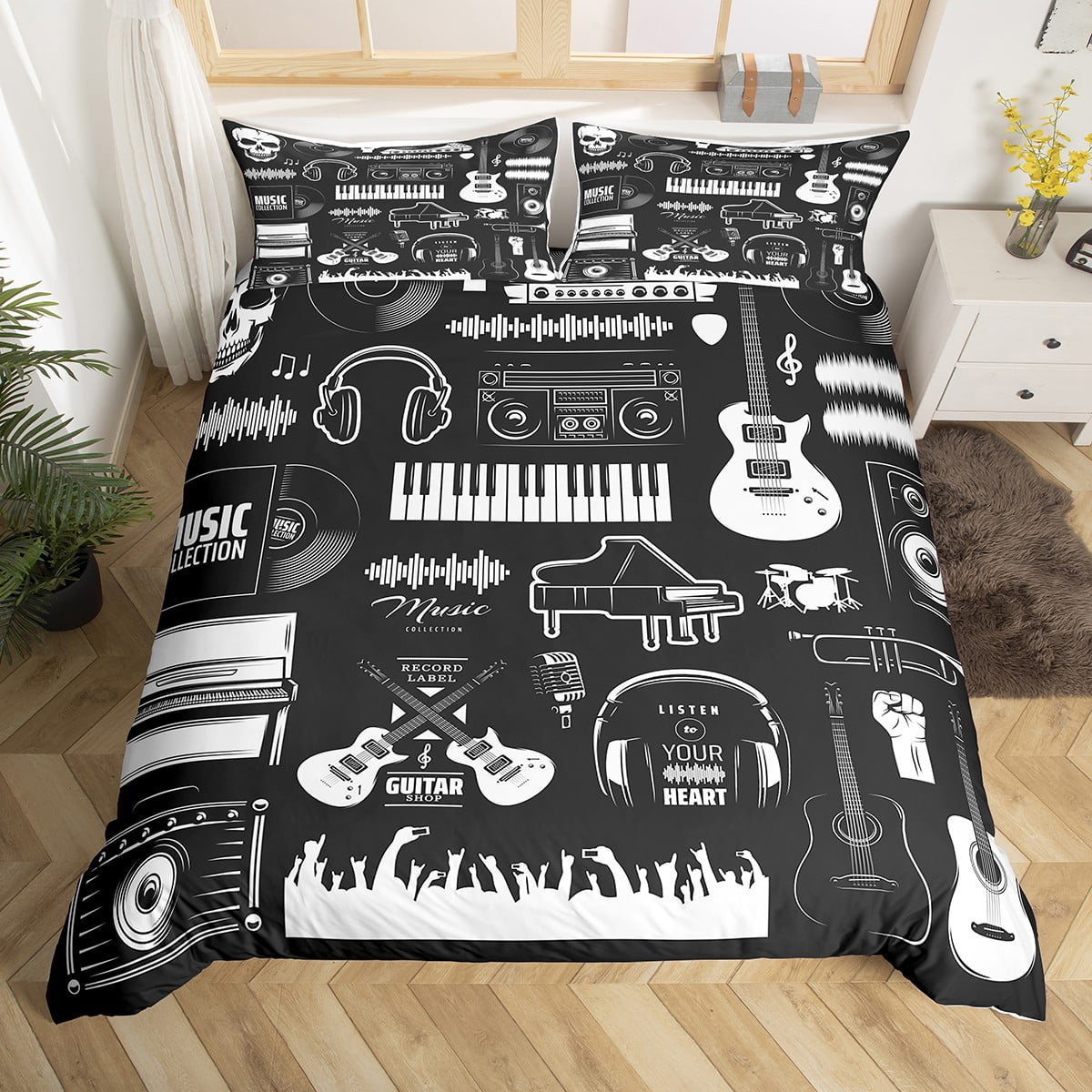 Electric Guitar Bedding Sets Twin Old Vinyl Record Comforter Cover ...