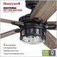 Honeywell 52-Inch Bontera Indoor 5 Blade Matte Black Craftsman Ceiling Fan with Remote Control ...