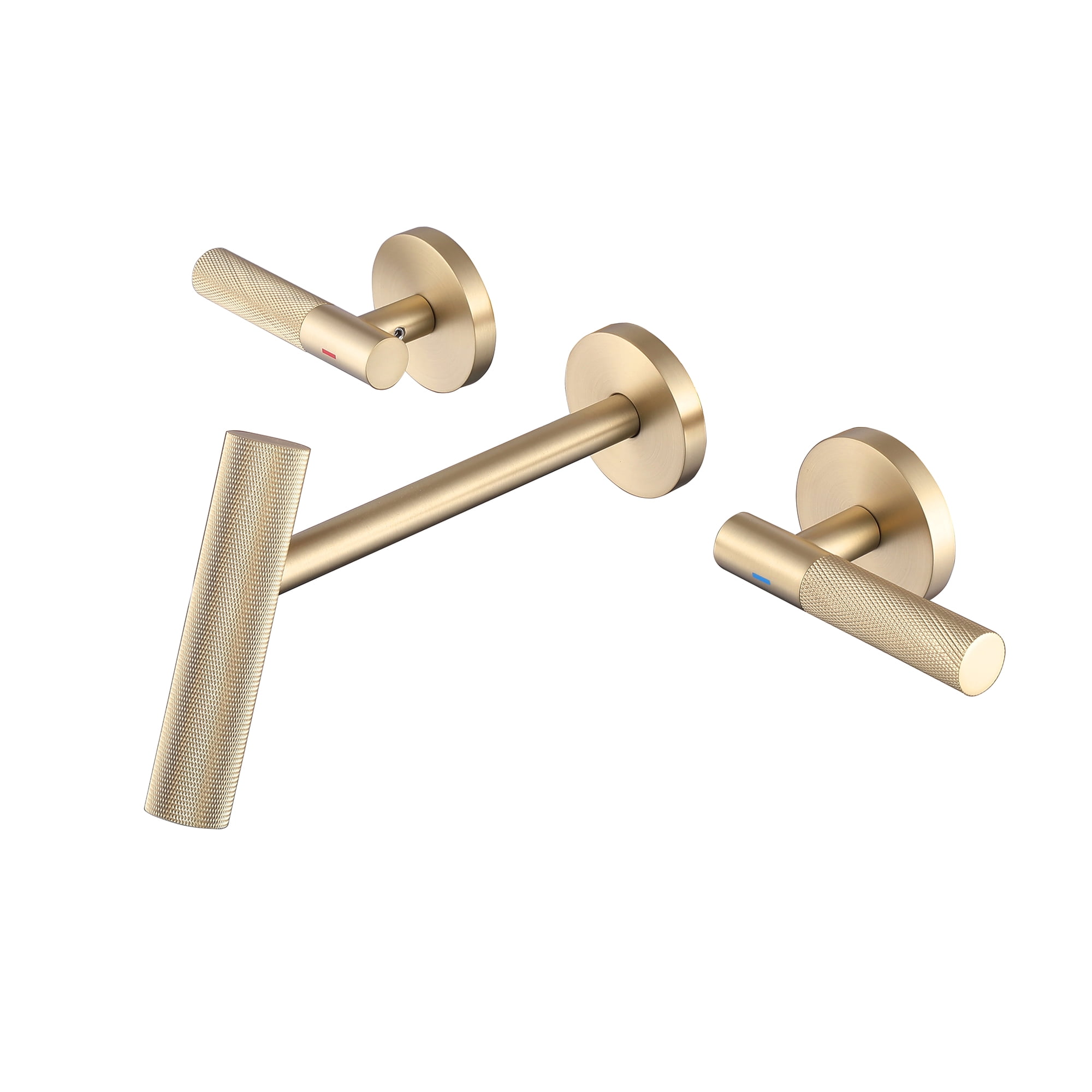 Wall Mounted Two Lever Handles Bathroom Sink Faucet, Solid Brass Three ...