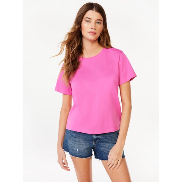 Free Assembly Women's Crop Box Tee with Short Sleeves, Sizes XS-XXXL ...