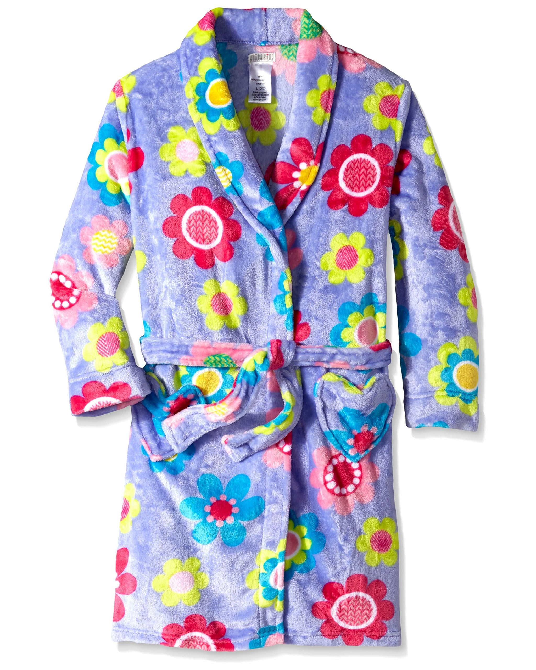 Komar Kids Girls Bathrobe Kids Plush Robe Velvet Sleepwear, Flower ...