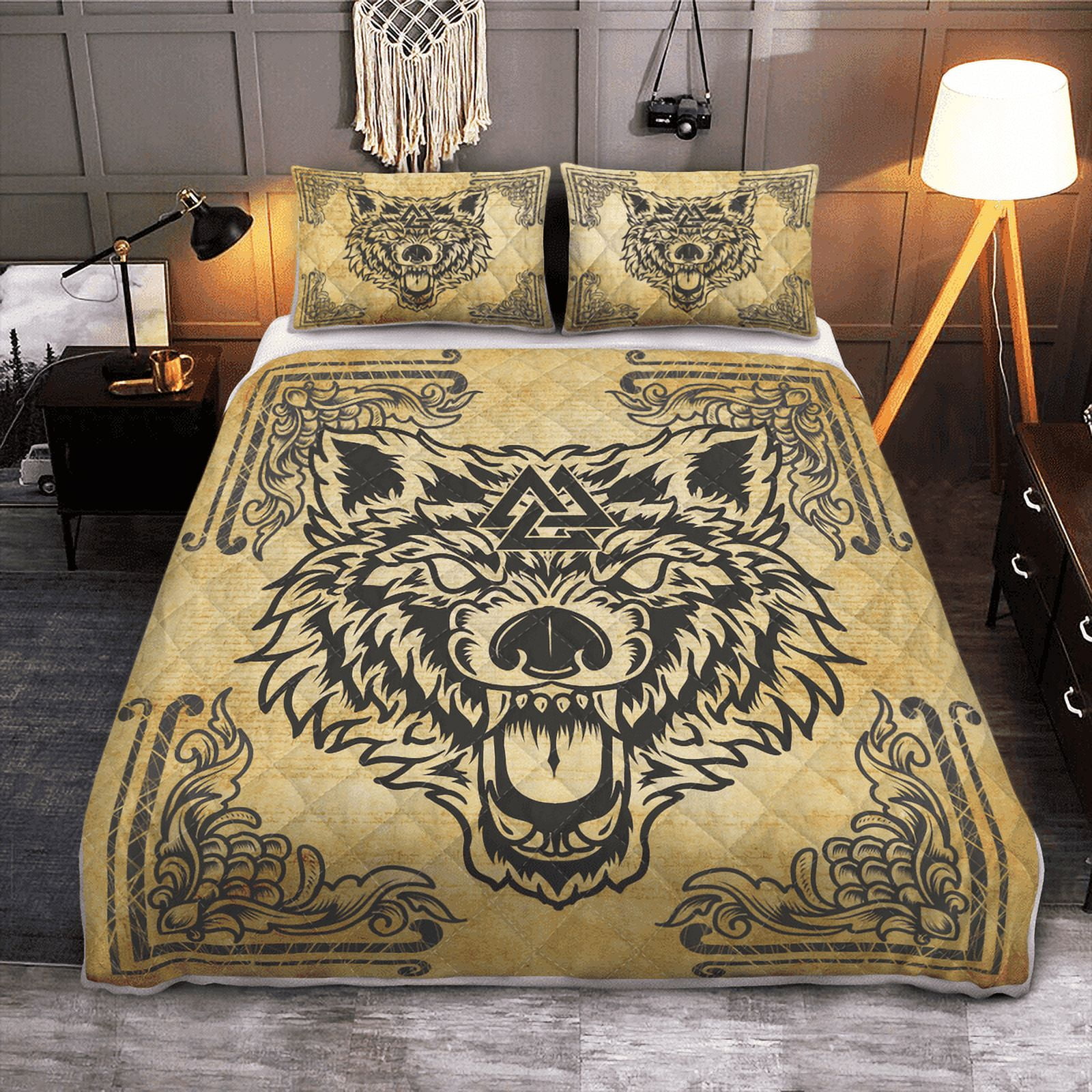 Viking Doona Cover - Wolf Valknut - Viking Quilt Bed Set Rlt12 ...