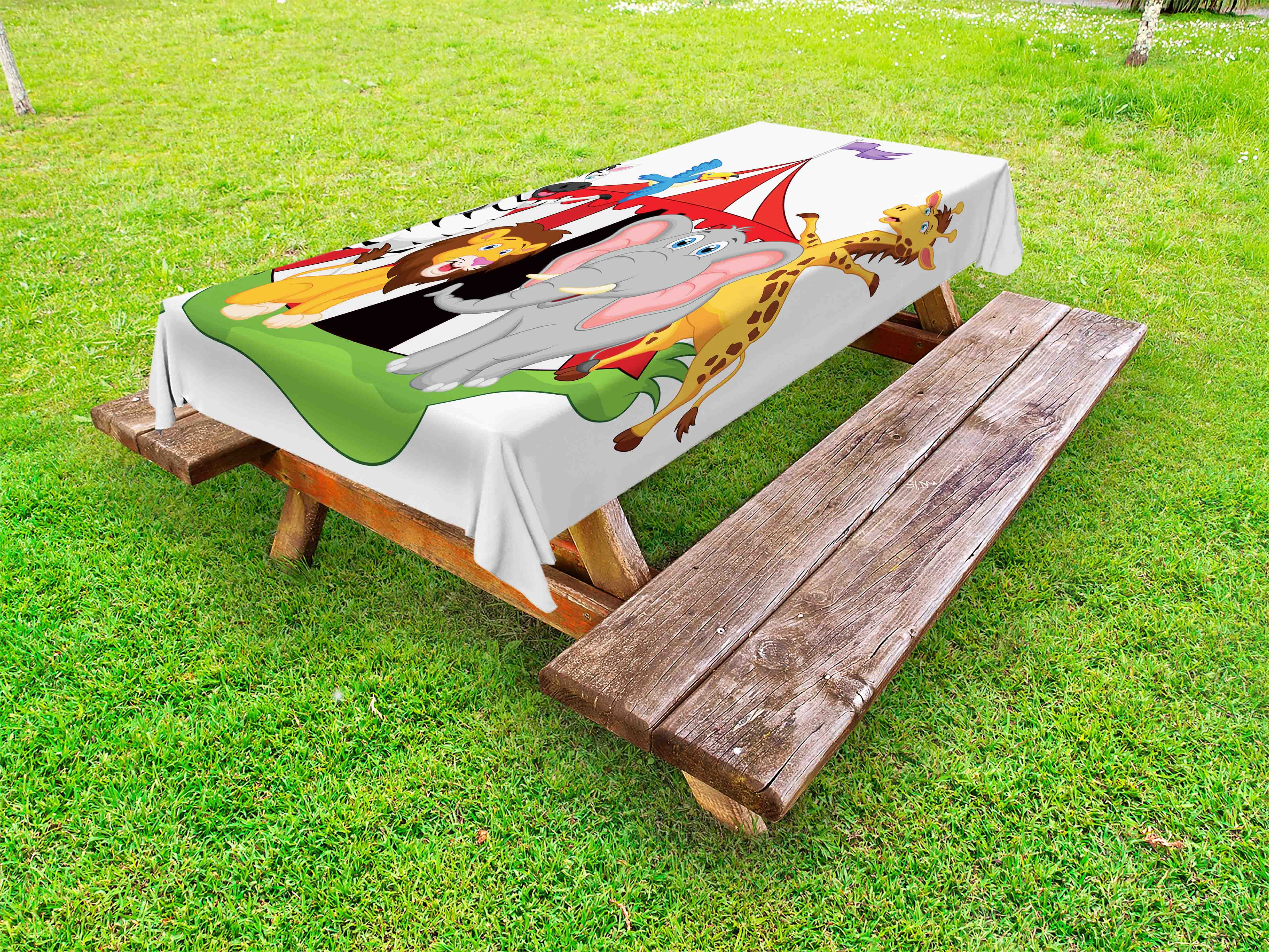 Circus Outdoor Tablecloth, Performer Acrobat Animals in Circus Tent ...