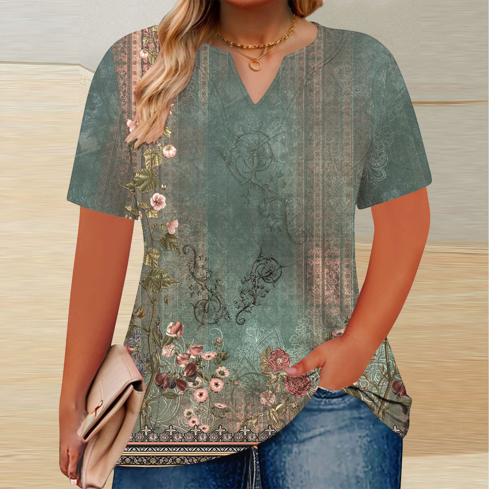 Click here for Lydiaunistar Womens Plus Size V-Neck Printed Overs... prices